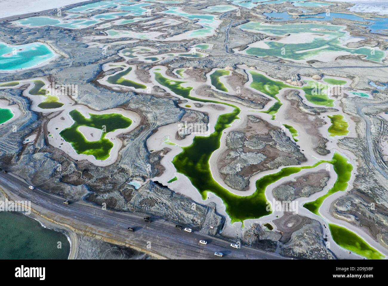 An aerial view of the salt pan in Dachaidan Town, Haixi Mongolian ...