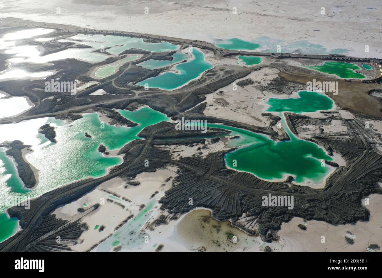 An aerial view of the salt pan in Dachaidan Town, Haixi Mongolian ...