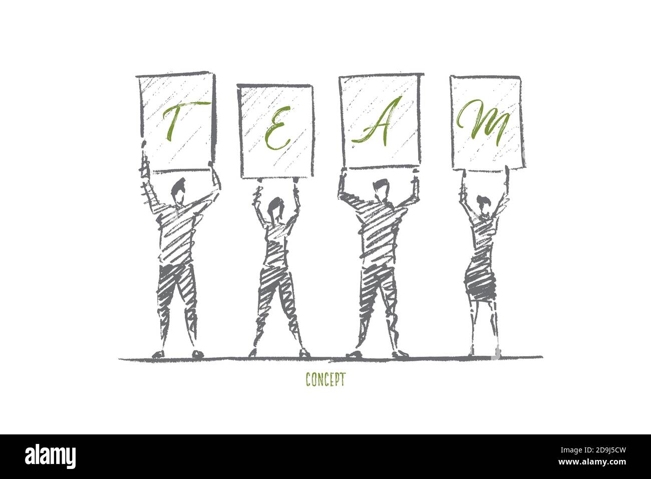 Vector hand drawn team concept sketch. Group of people standing ...