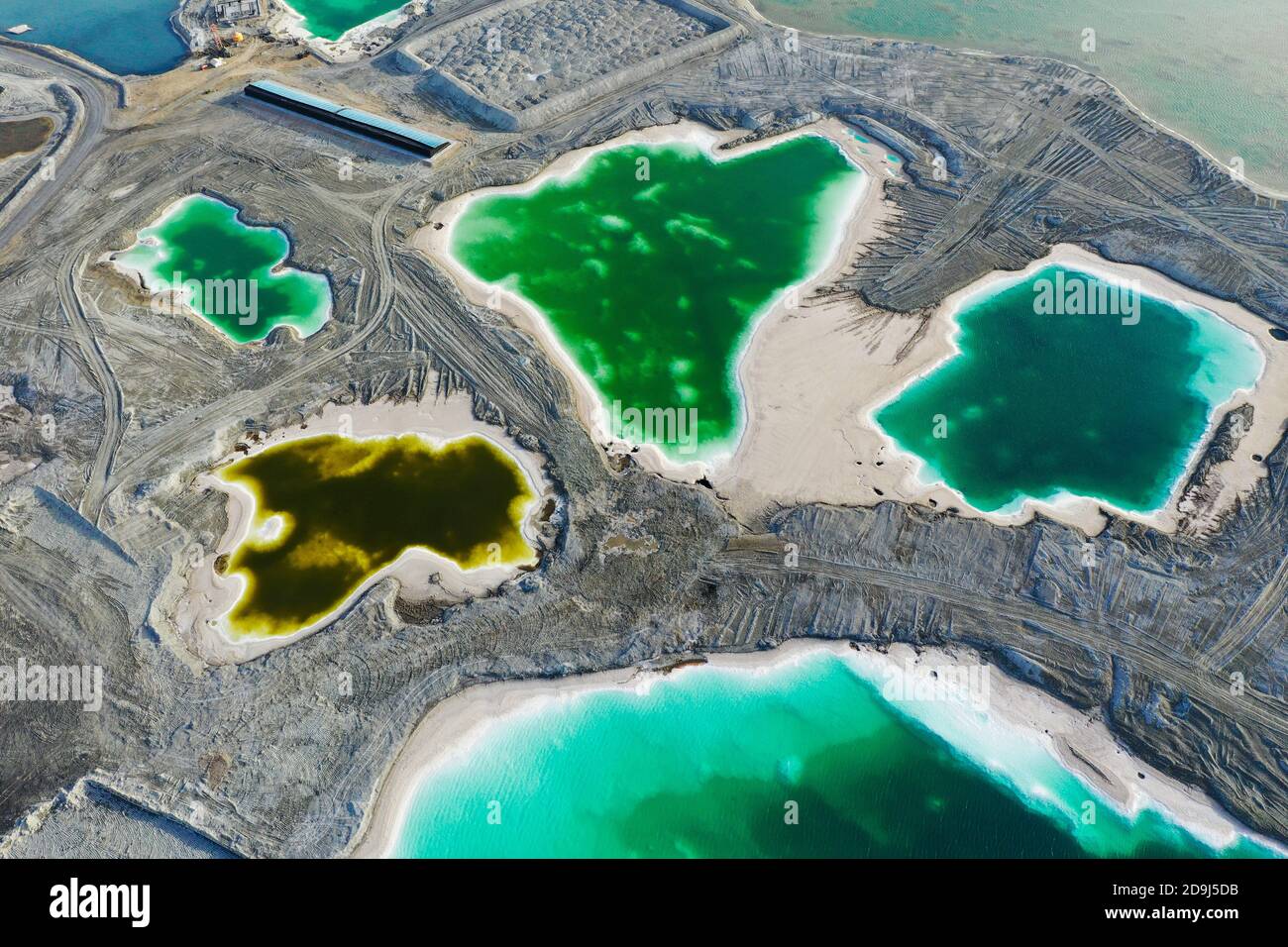 An aerial view of the salt pan in Dachaidan Town, Haixi Mongolian ...