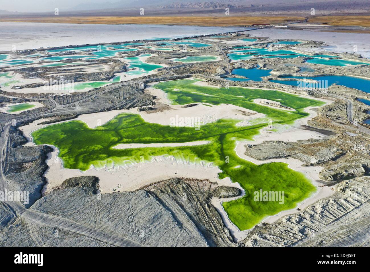 An aerial view of the salt pan in Dachaidan Town, Haixi Mongolian ...