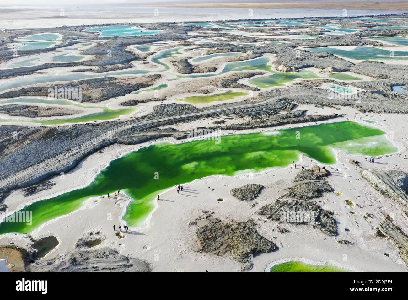 An aerial view of the salt pan in Dachaidan Town, Haixi Mongolian ...
