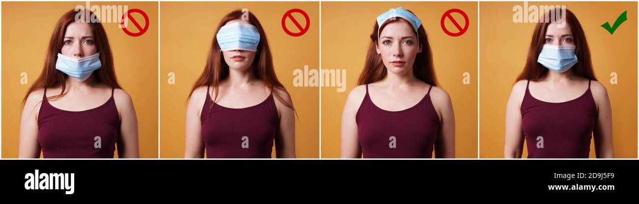 humorous instruction collage on how to wear a protective face mask ...