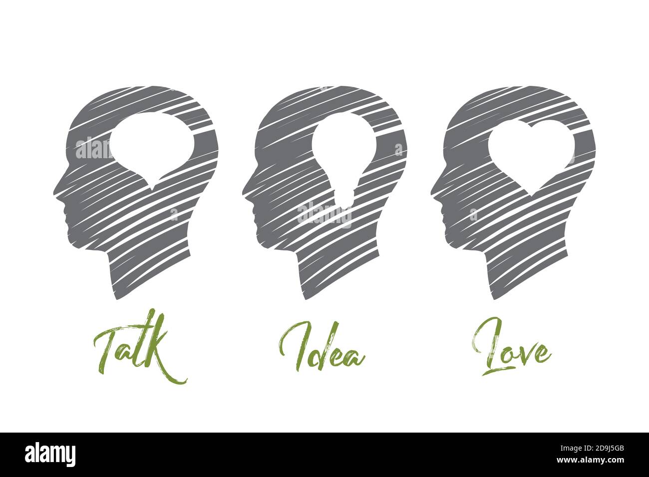 Hand drawn three heads with different symbols Stock Vector Image & Art ...