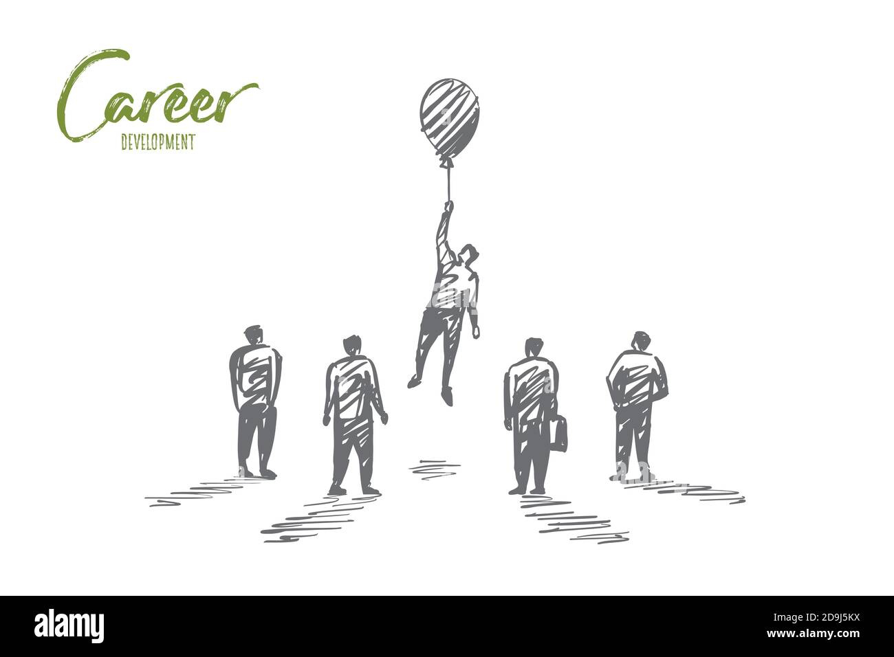 Vector hand drawn career development concept sketch with person holding ...