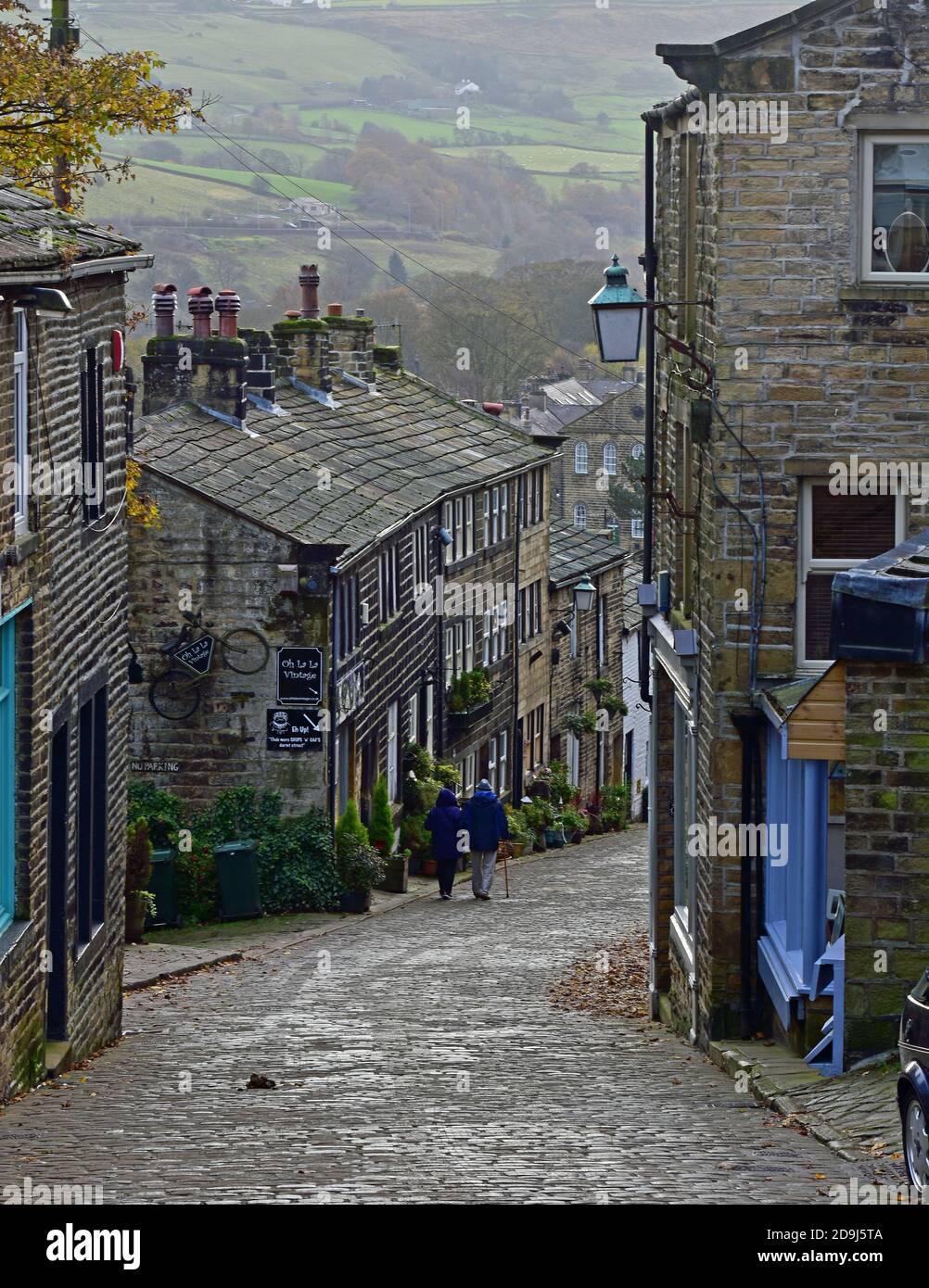 Haworth main Street in Autumn, Bronte Country , West Yorkshire Stock ...