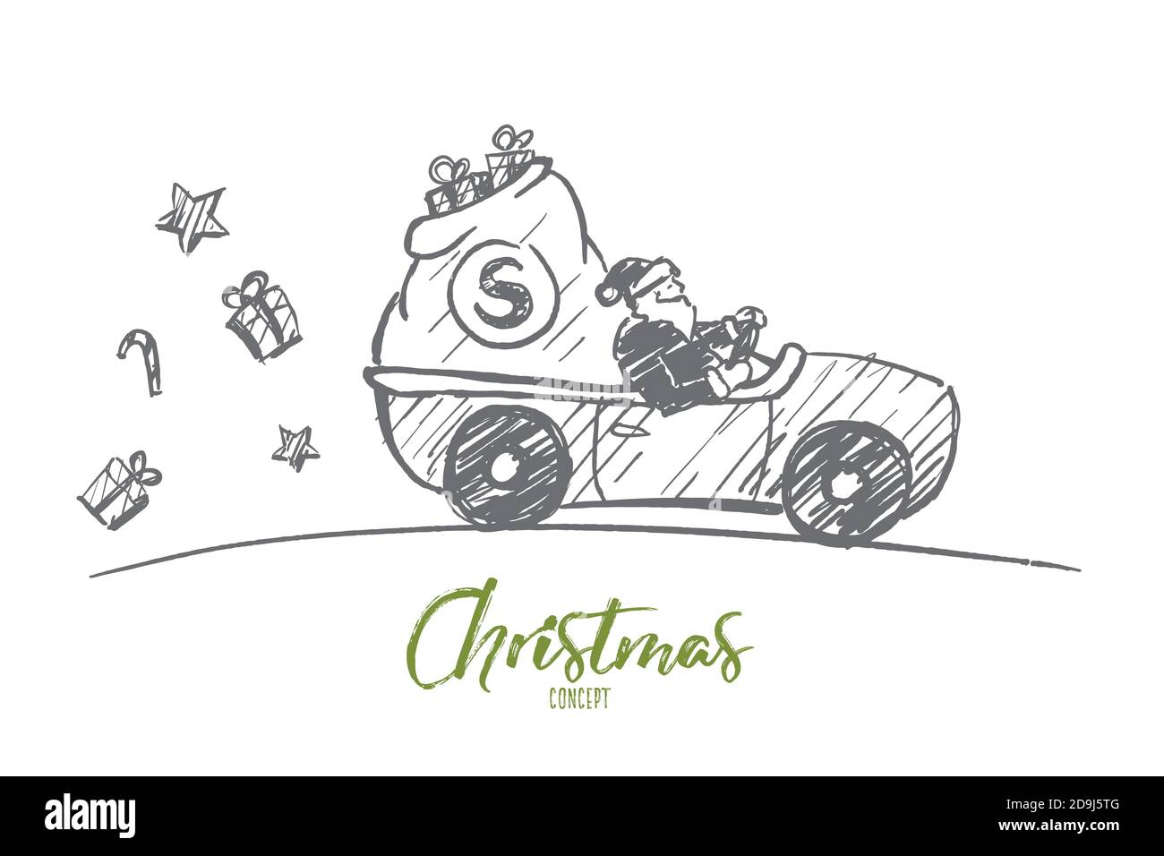 Hand drawn Santa Claus driving car with presents Stock Vector Image ...