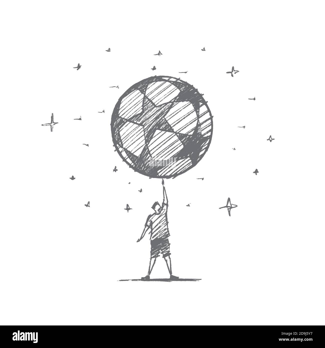 Hand drawn football player holding big ball above Stock Vector Image ...