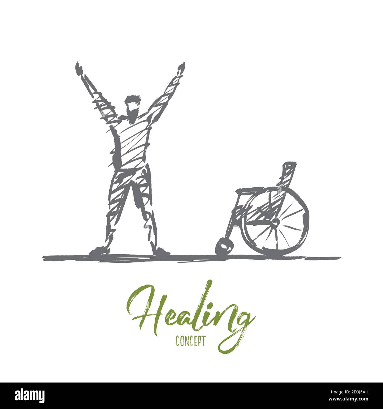 Hand drawn happy healed man near wheelchair Stock Vector Image & Art ...
