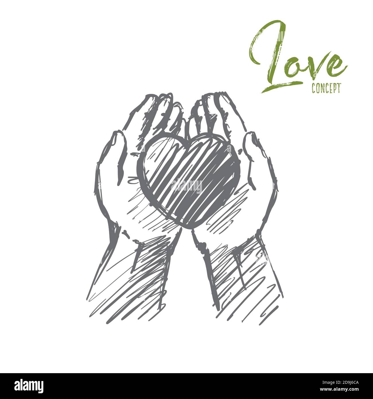 Hand drawn heart in human palms with lettering Stock Vector Image & Art ...