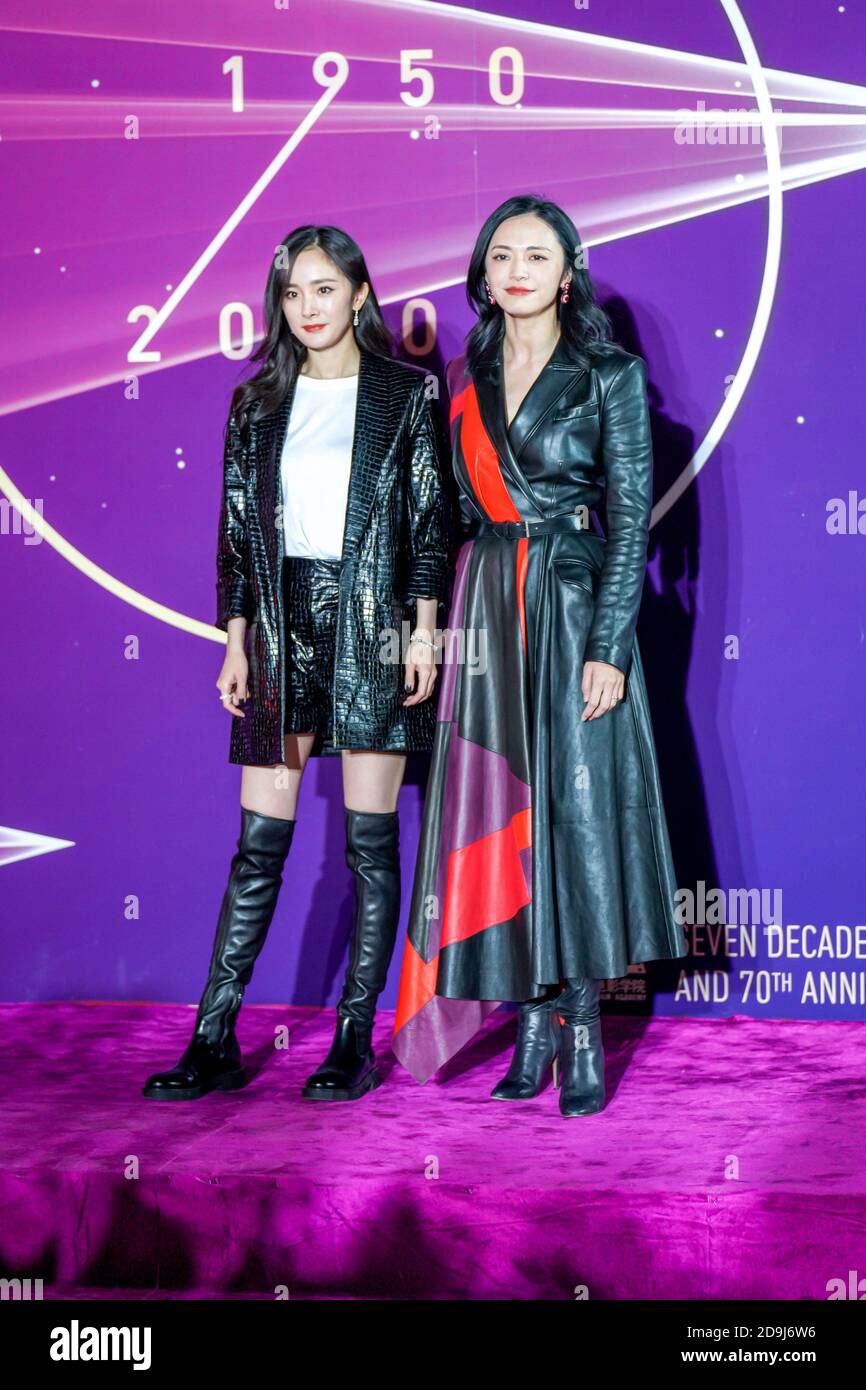 Chinese actresses Yang Mi, left, and Yao Chen attend the 70th ...