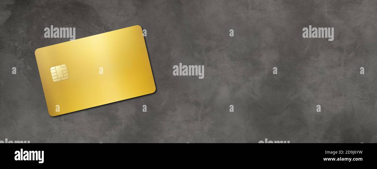 Gold credit card template on a concrete background banner. 3D ...