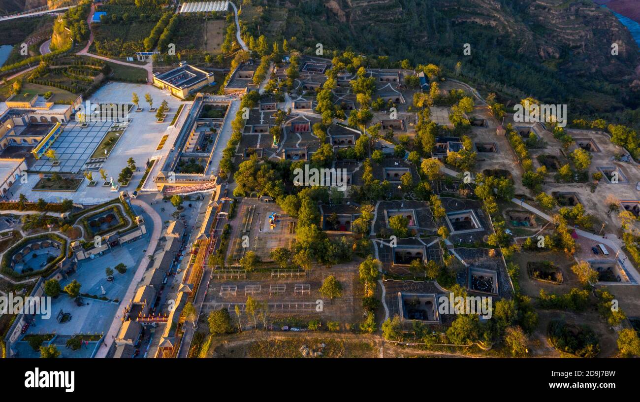 Aerial view of sunken courtyard houses, a type of house with a history ...