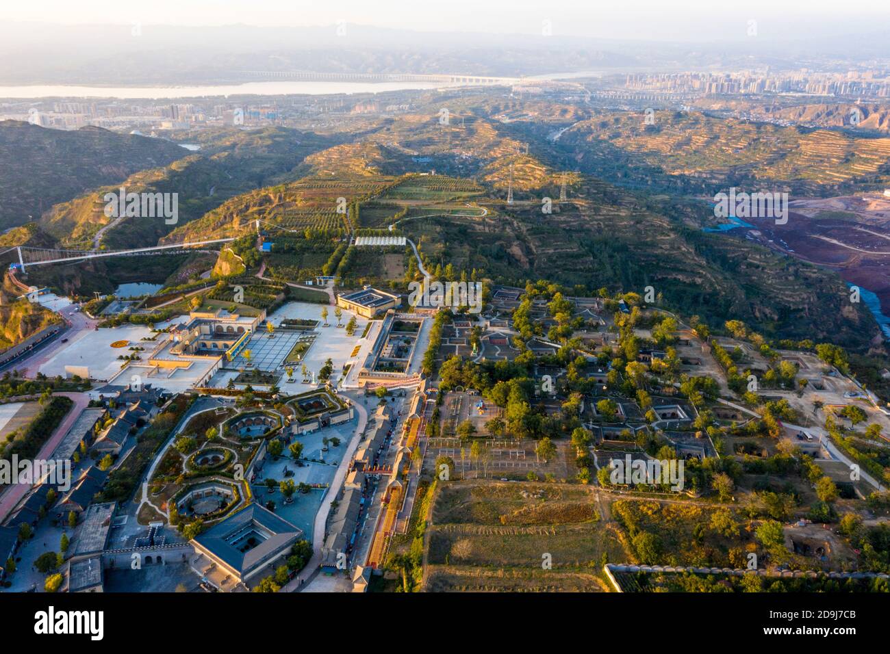 Aerial view of sunken courtyard houses, a type of house with a history ...