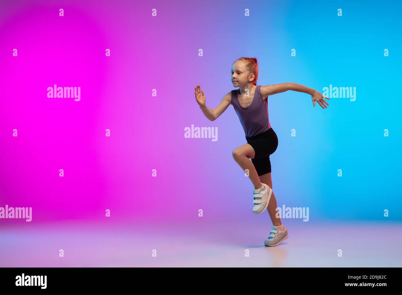 Healthy. Teenage girl, professional runner, jogger in action, motion ...