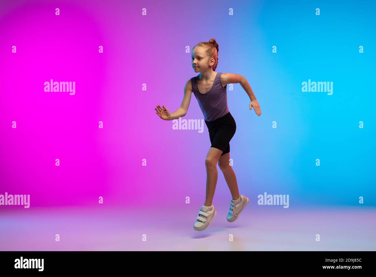 Healthy. Teenage girl, professional runner, jogger in action, motion ...