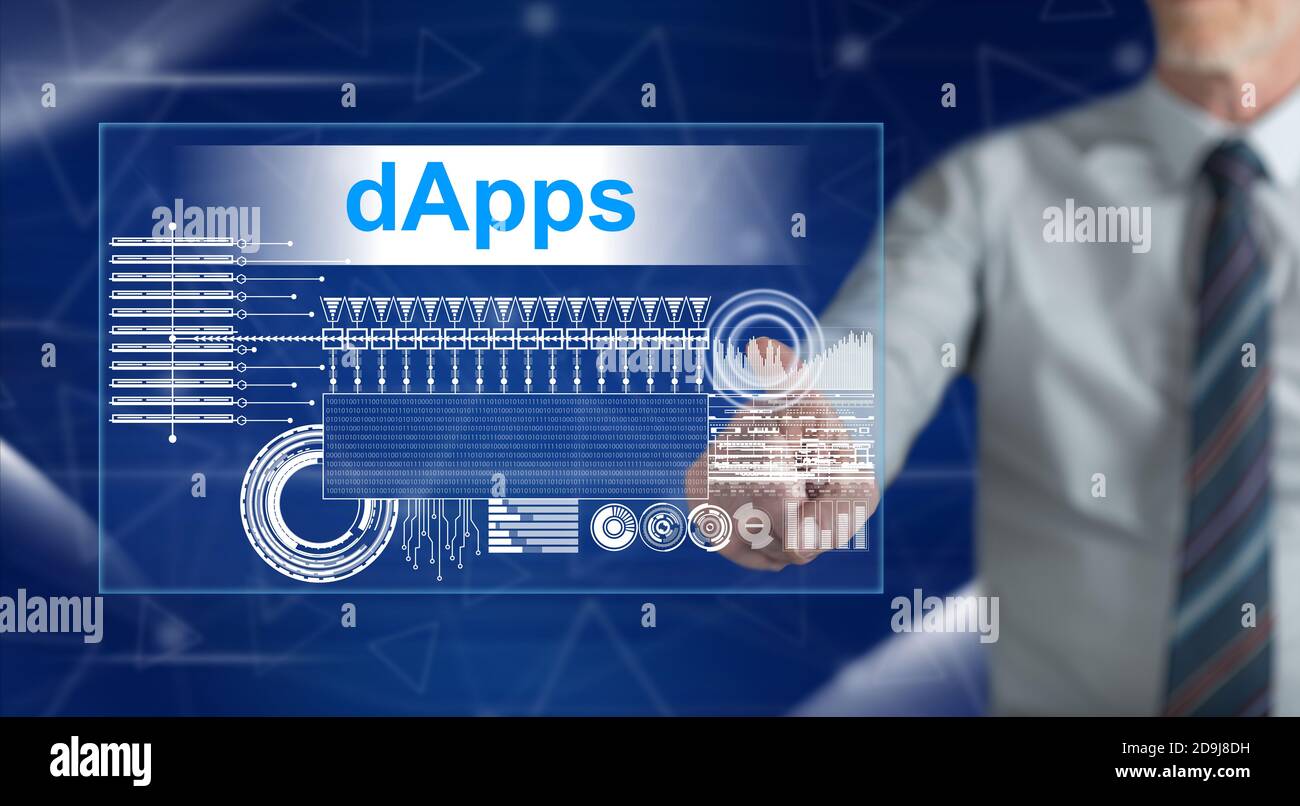 Man touching a dapps concept on a touch screen with his finger Stock ...