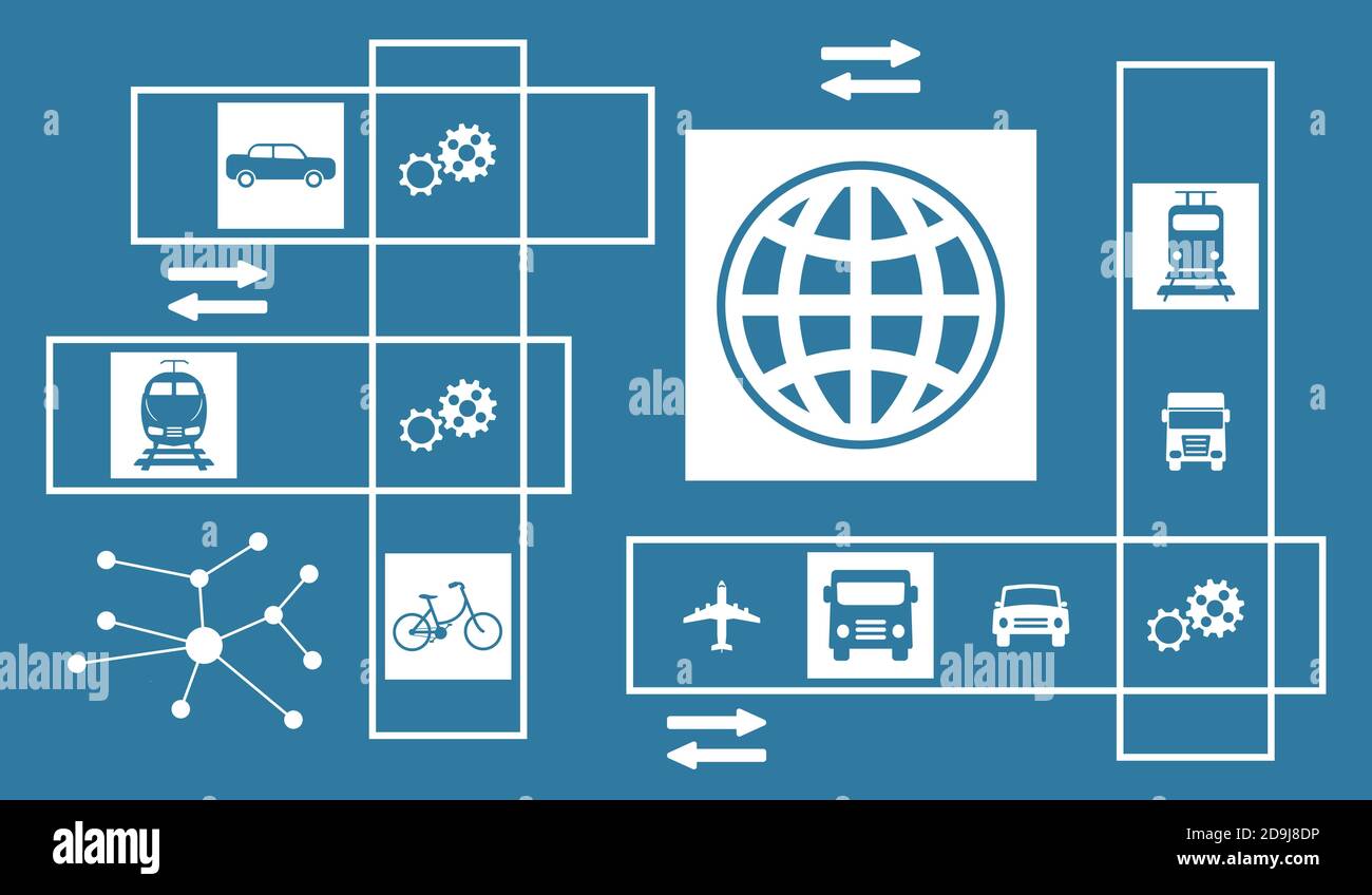 Concept of global transportation with connected icons Stock Photo - Alamy