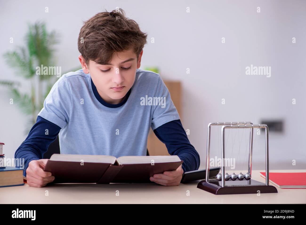 Boy studying physics at home Stock Photo - Alamy