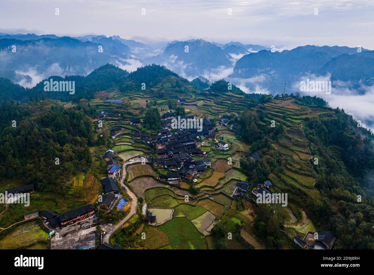 The sea of clouds appears around the Aizhai Suspension Bridge in Aizhai ...