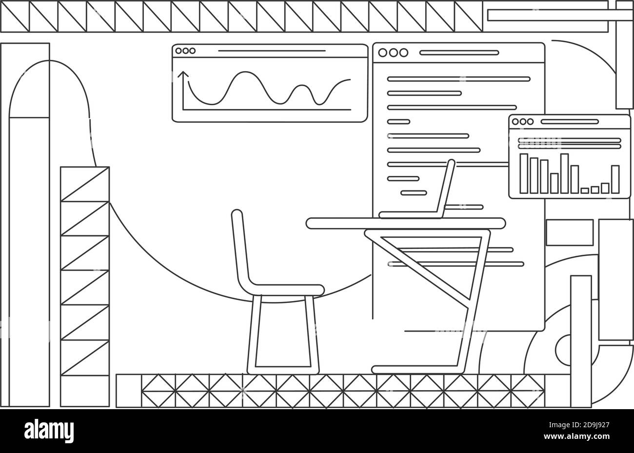 Business analyst office interior design outline vector illustration ...