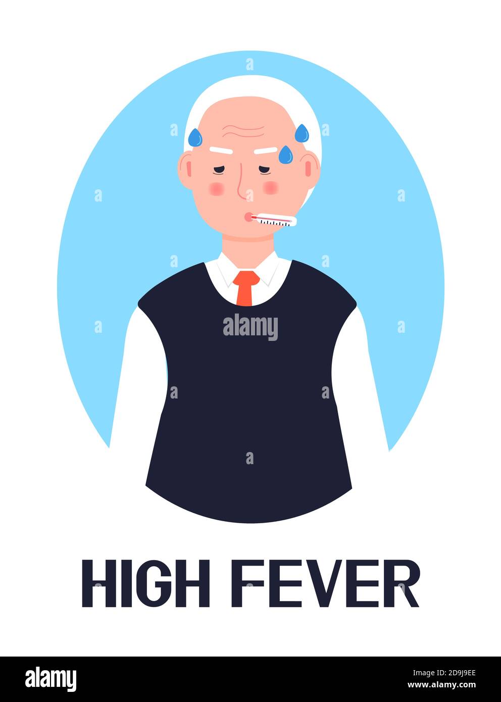 High fever of senior icon vector. Flu, cold, coronavirus symptom is ...