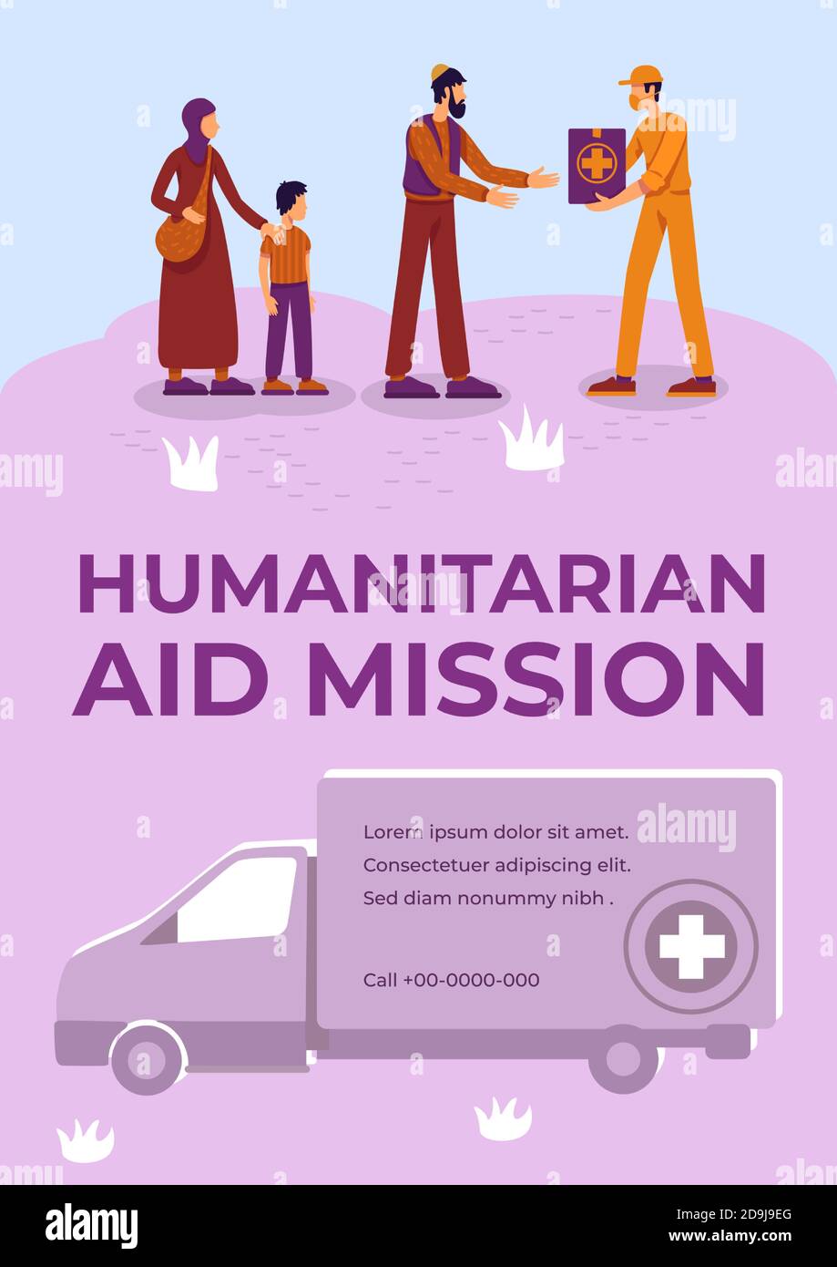 Humanitarian aid mission poster flat vector template Stock Vector Image ...