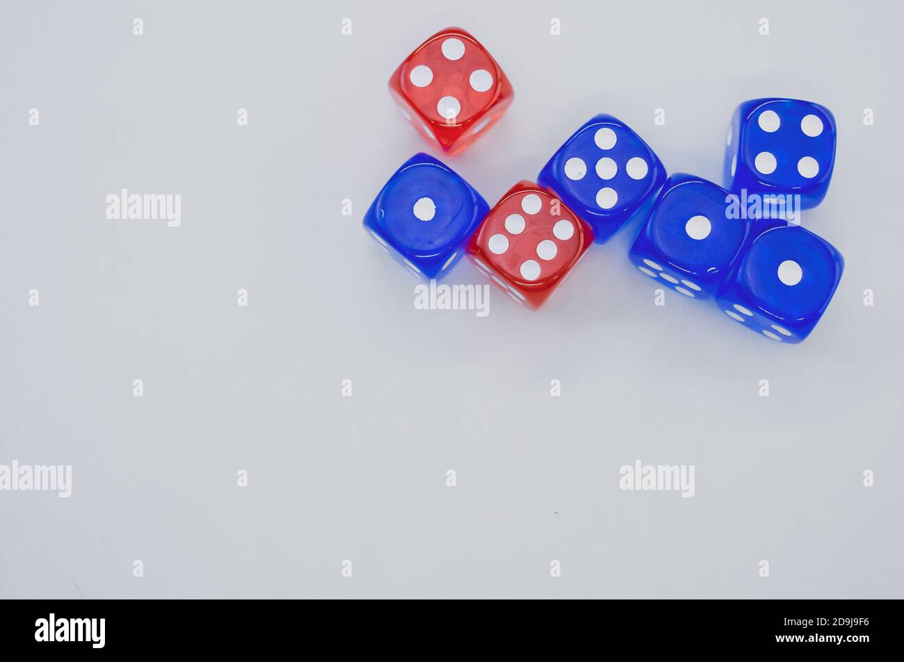 Top view of red and blue dice isolated on white background Stock Photo ...