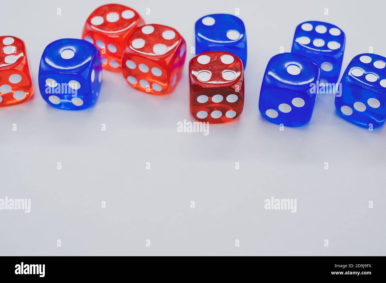 Top view of red and blue dice isolated on white background Stock Photo ...