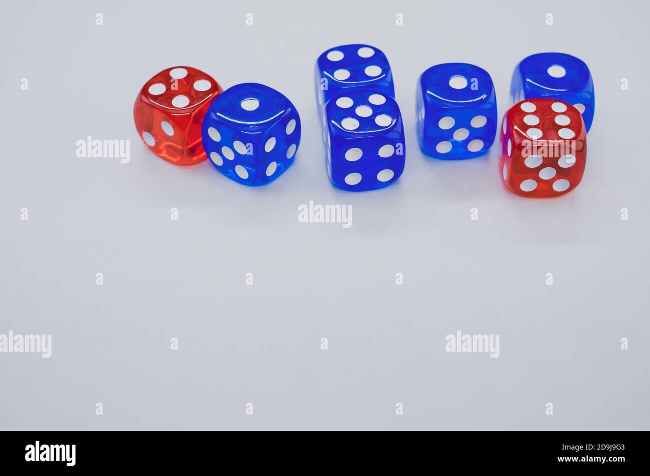 Top view of red and blue dice isolated on white background Stock Photo ...
