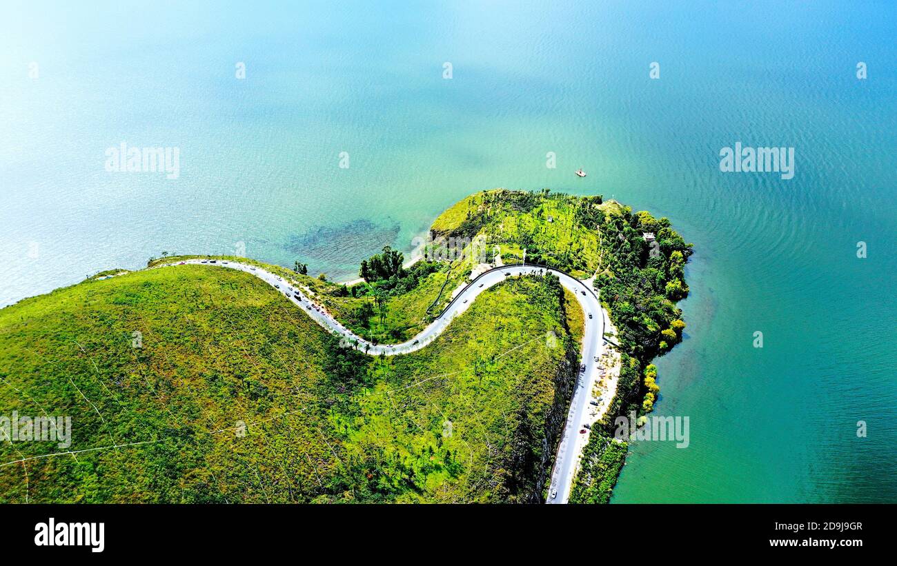 Aerial view of Erhai Lake, an alpine fault lake in Dali city, south ...