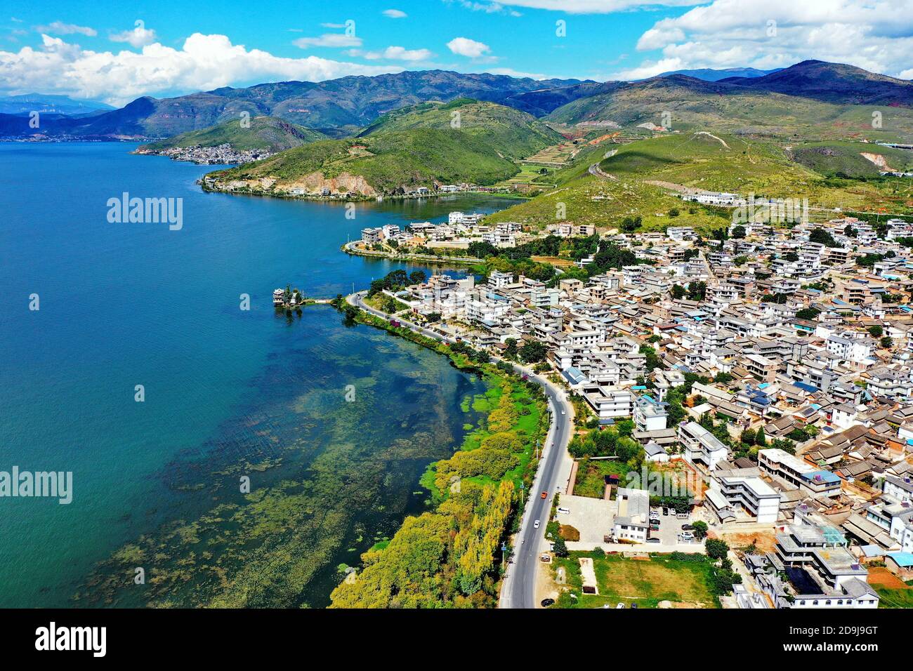 Aerial view of Erhai Lake, an alpine fault lake in Dali city, south ...