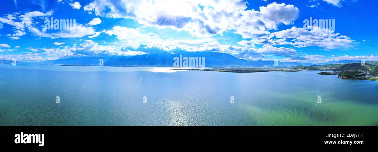 Aerial view of Erhai Lake, an alpine fault lake in Dali city, south ...