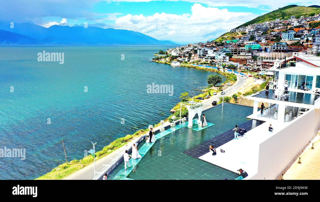 Aerial view of Erhai Lake, an alpine fault lake in Dali city, south ...