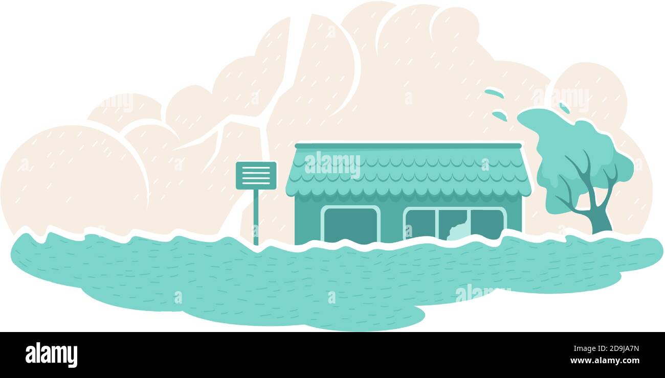 Flood natural disaster 2D vector web banner, poster Stock Vector Image ...