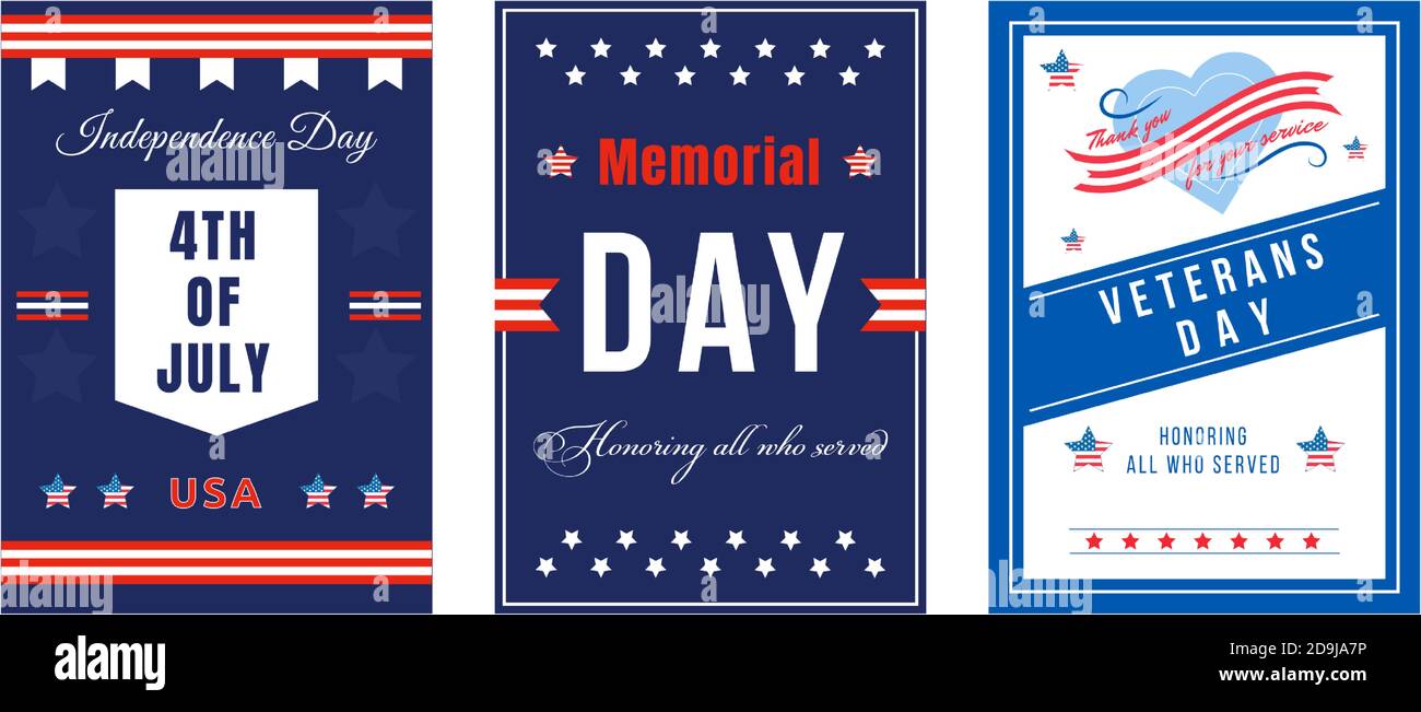 American national holiday poster flat vector templates set Stock Vector ...