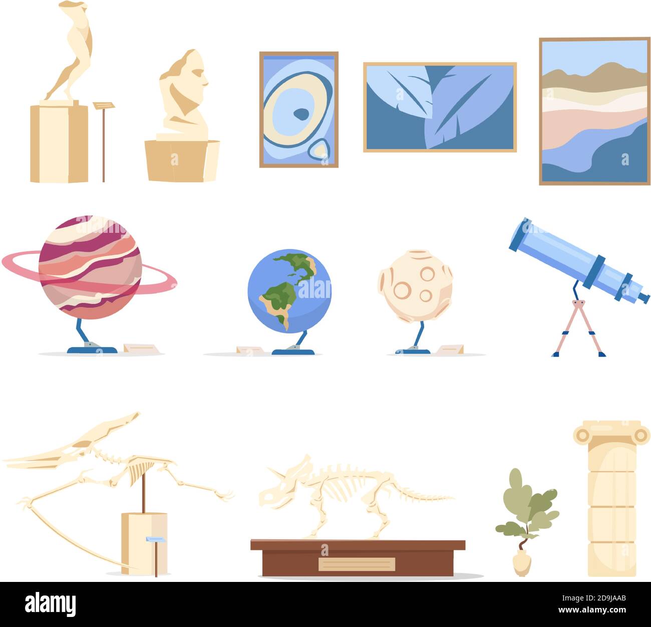 Museum exhibits flat color vector objects set Stock Vector Image & Art ...