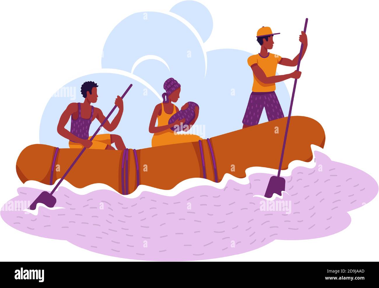 Refugees in boat 2D vector web banner, poster Stock Vector Image & Art ...
