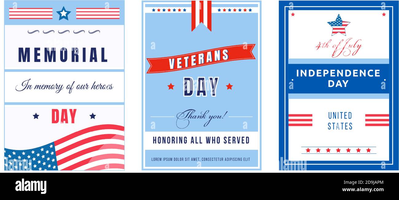 US national holiday poster flat vector templates set Stock Vector Image ...