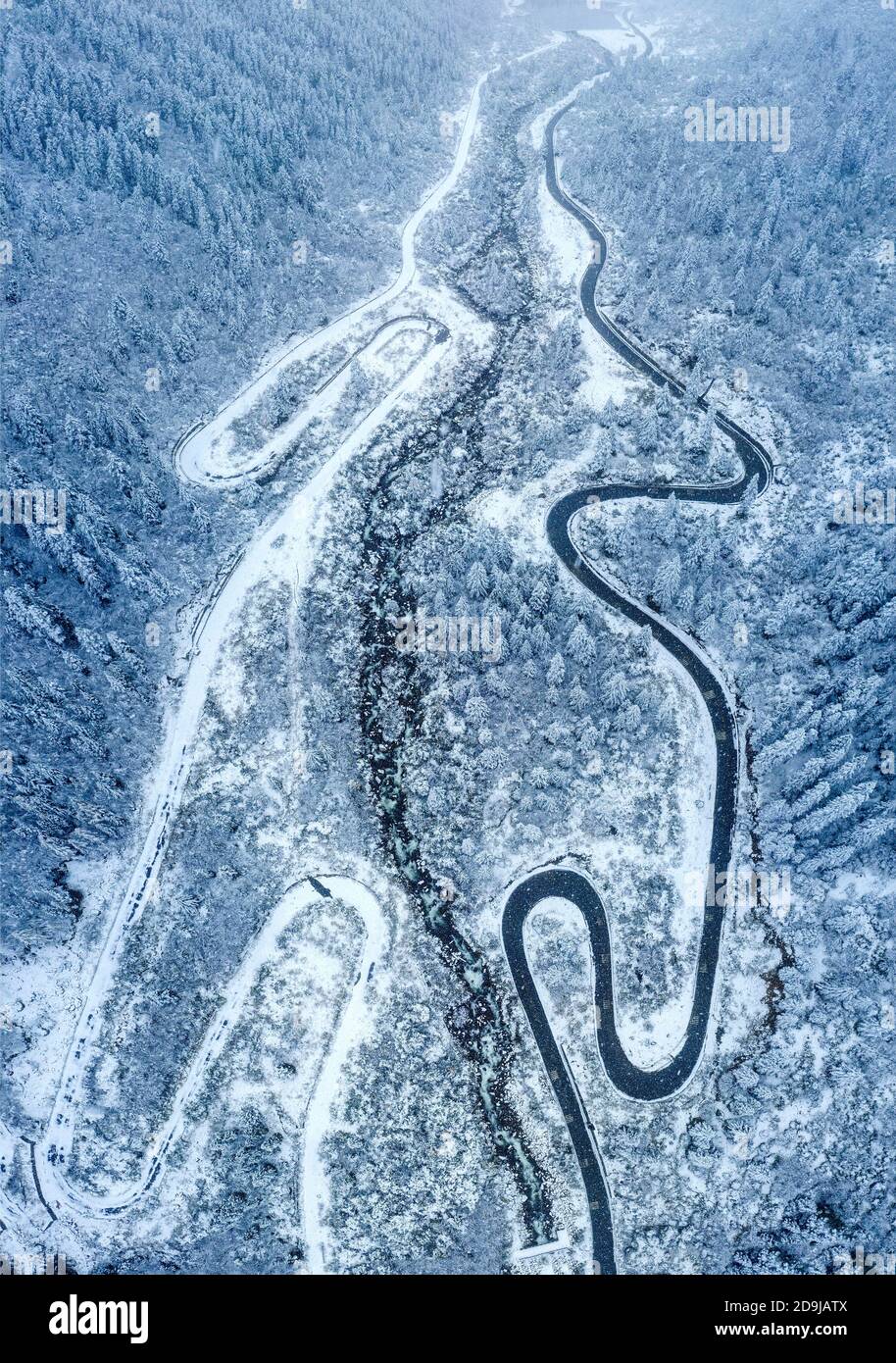 An aerial view of snow scenery of Ngawa Dagu Glacier Scenic Area in ...