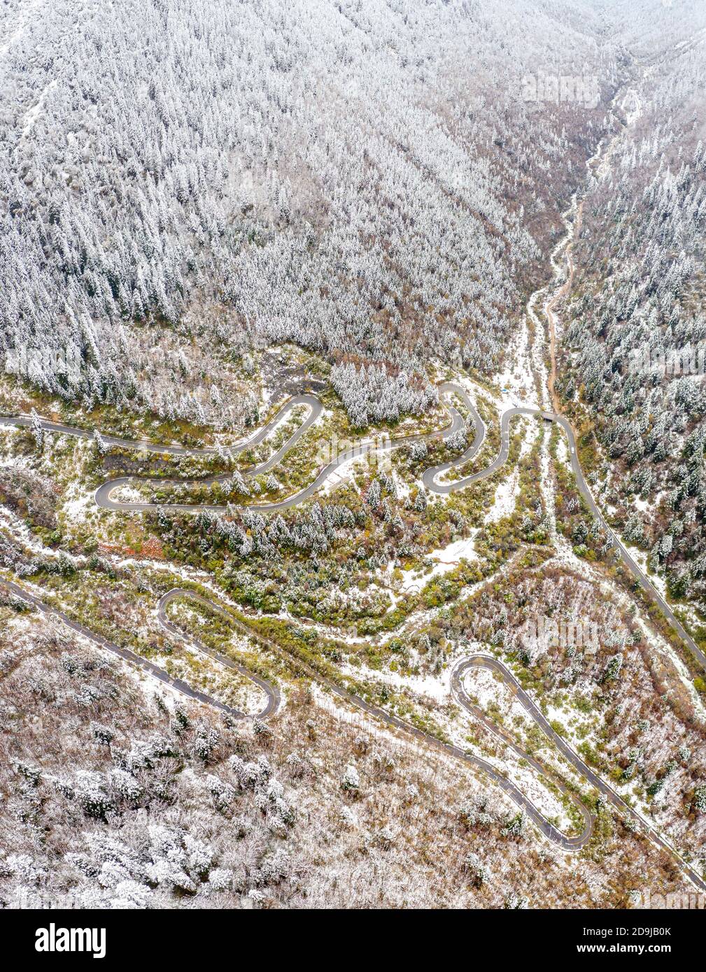 An aerial view of snow scenery of Ngawa Dagu Glacier Scenic Area in ...