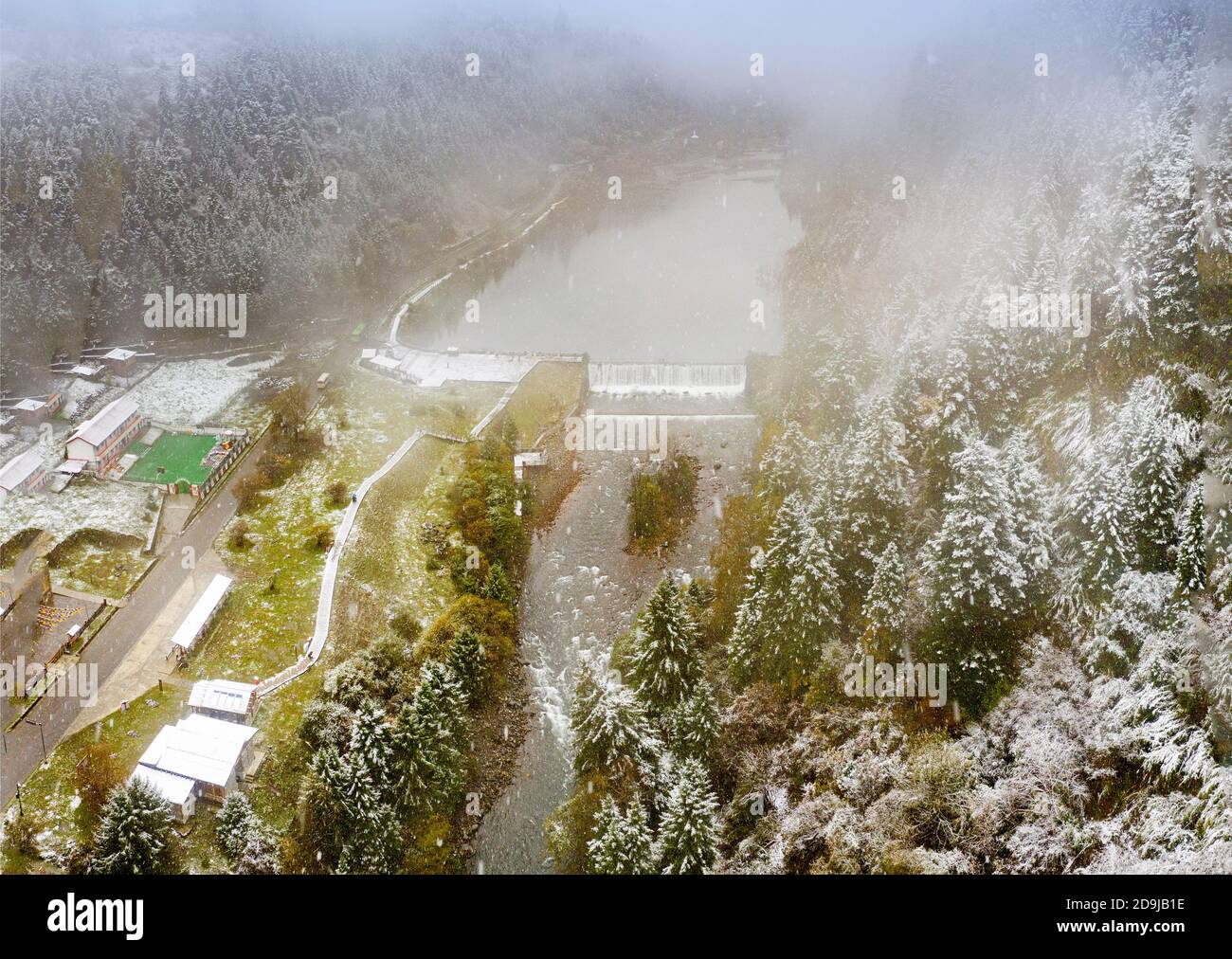 An aerial view of snow scenery of Ngawa Dagu Glacier Scenic Area in ...