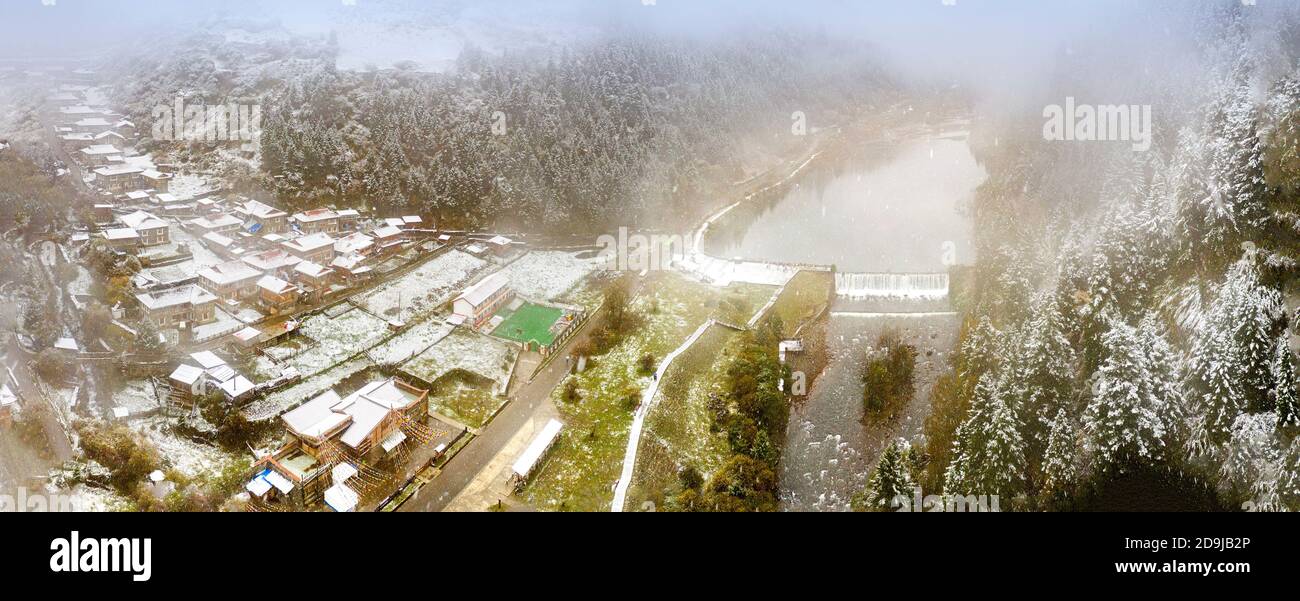 An aerial view of snow scenery of Ngawa Dagu Glacier Scenic Area in ...