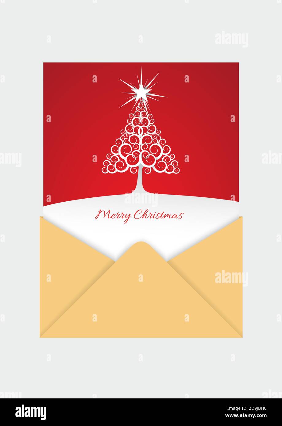 Printable Christmas card. Open envelope with paper sheet or invitation ...