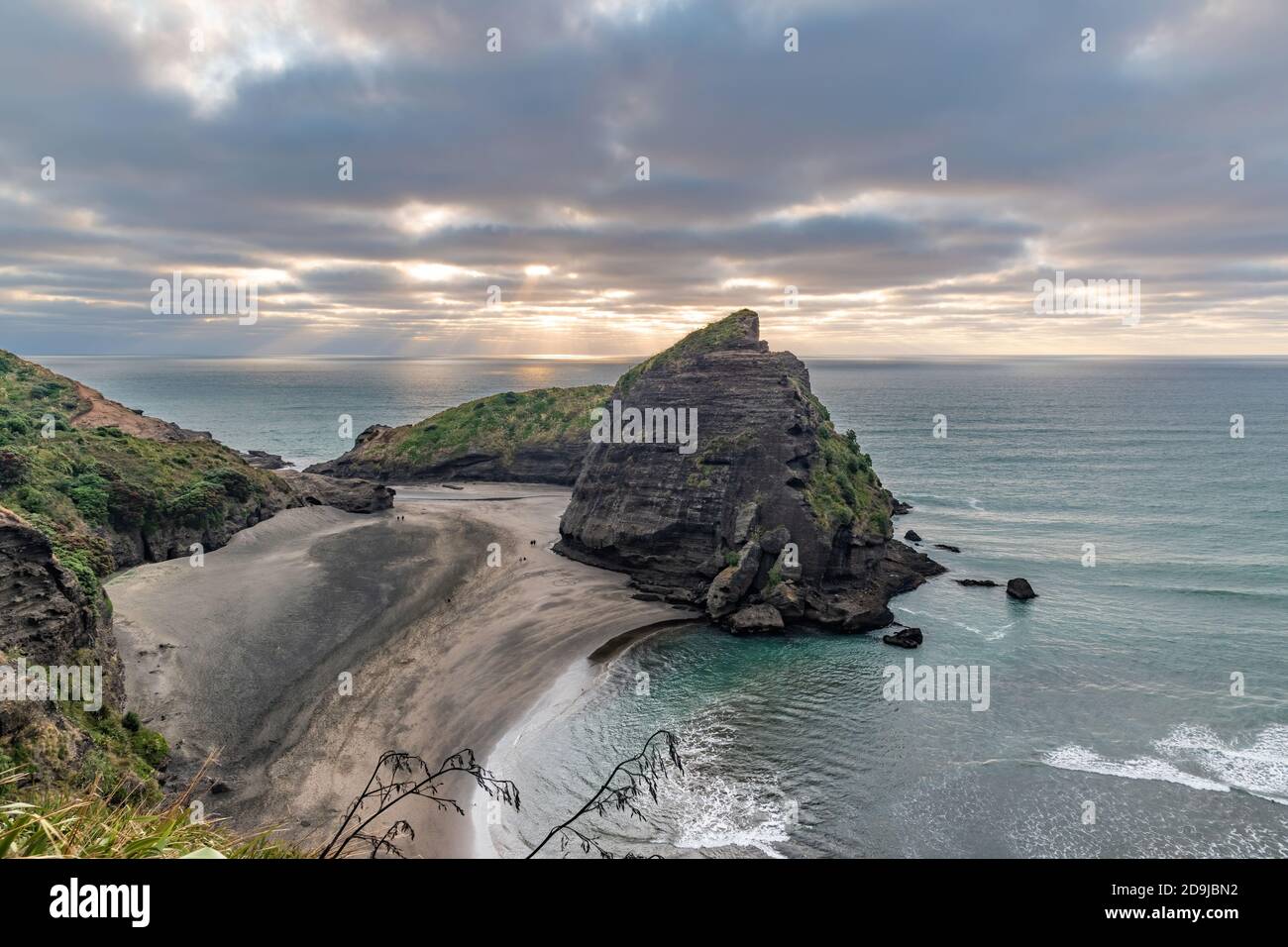Piha beach cove behind Camel Rock Stock Photo - Alamy