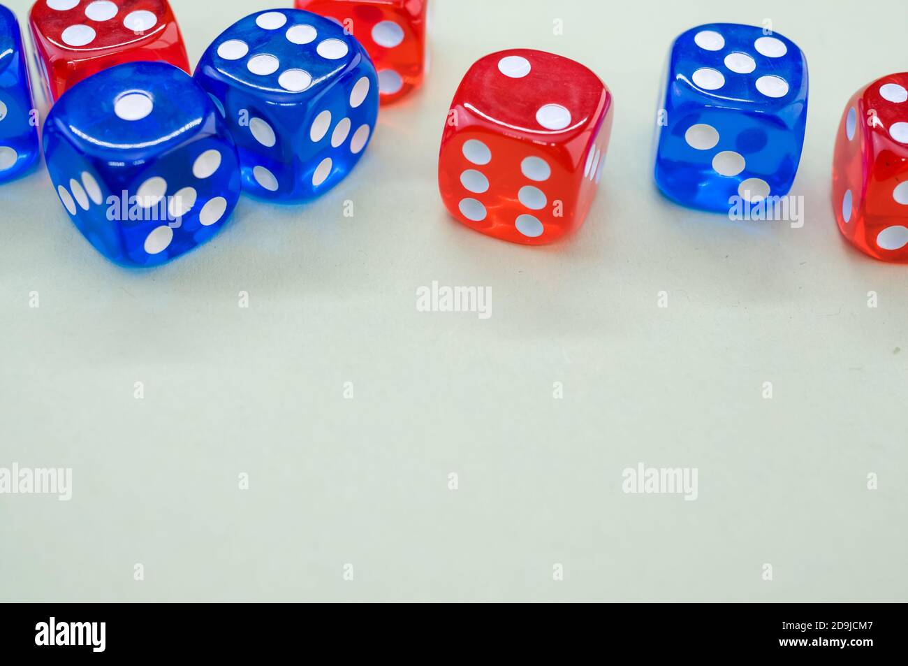 Top view of red and blue dice isolated on white background Stock Photo ...