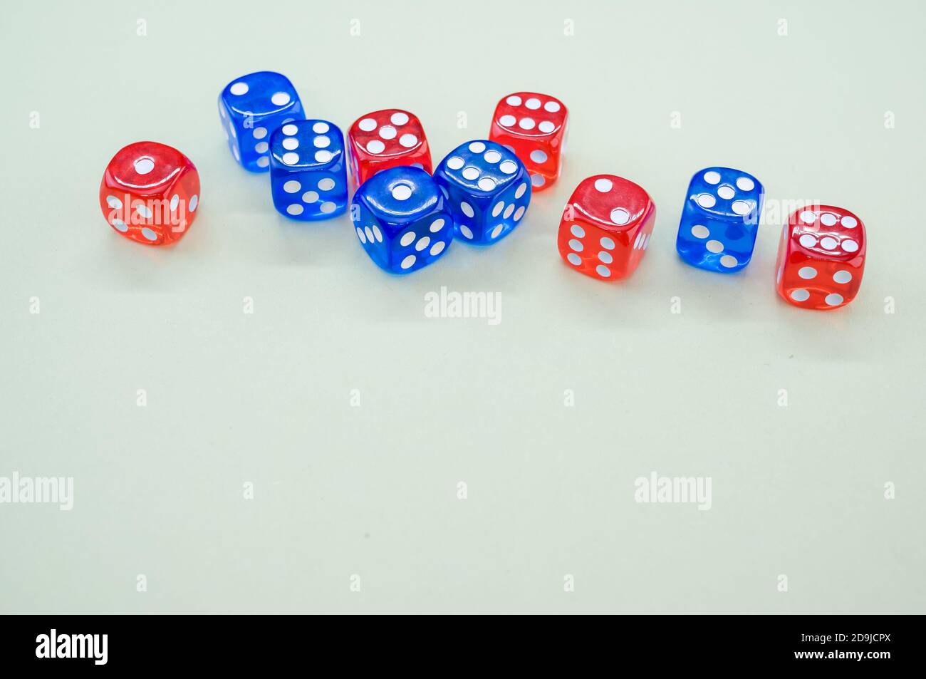 Top view of red and blue dice isolated on white background Stock Photo ...