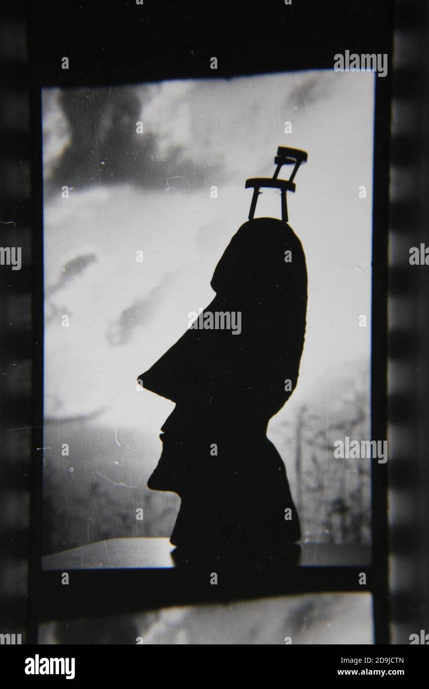 Fine 1970s vintage black and white photography of the Easter Island man ...