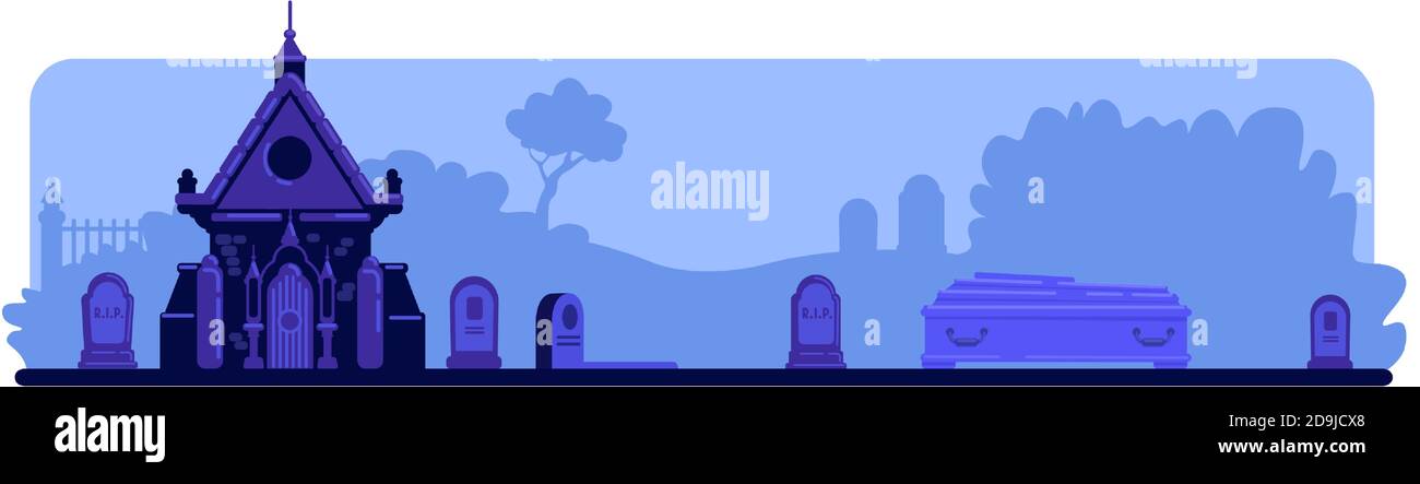 Night cemetery flat color vector illustration Stock Vector Image & Art ...