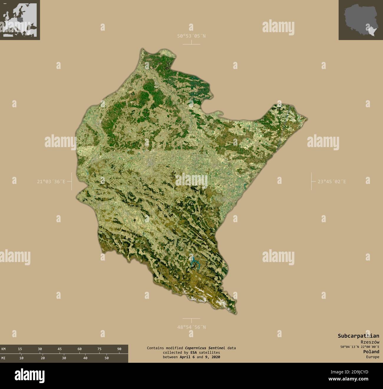 Subcarpathian, voivodeship of Poland. Sentinel-2 satellite imagery ...